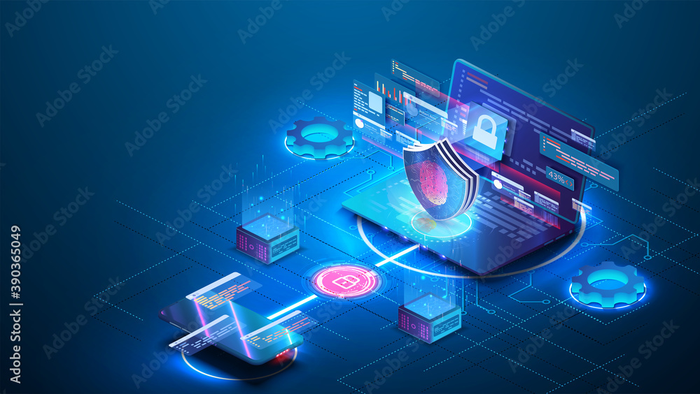 Analysis trends, software development coding process concept. Personal data security in ...