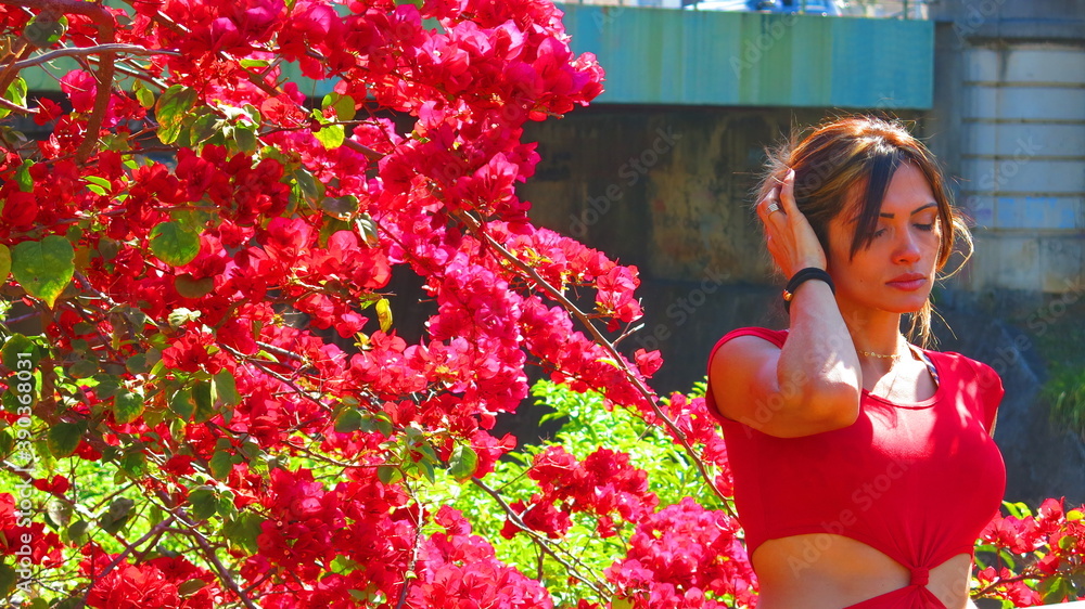 Brazilian top model in red dress Stock Photo | Adobe Stock