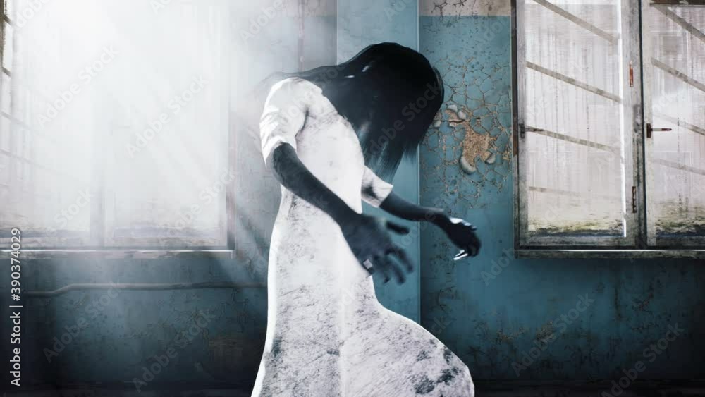 A terrifying nightmare girl in a white dress, looking like a ghost ...