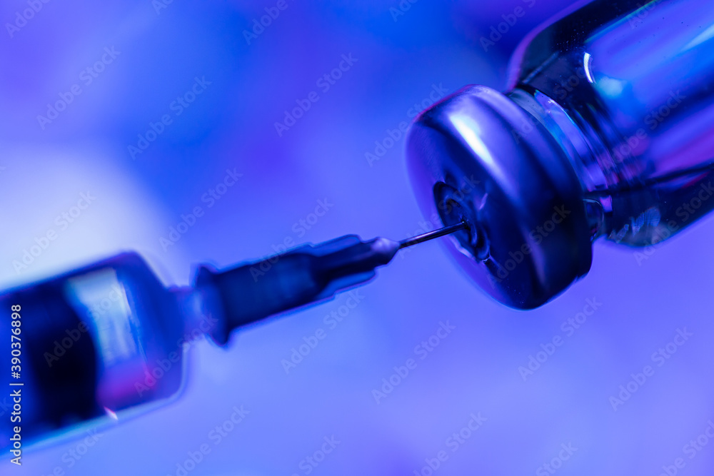 Vaccine vial dose flu shot drug needle syringe, medical concept ...