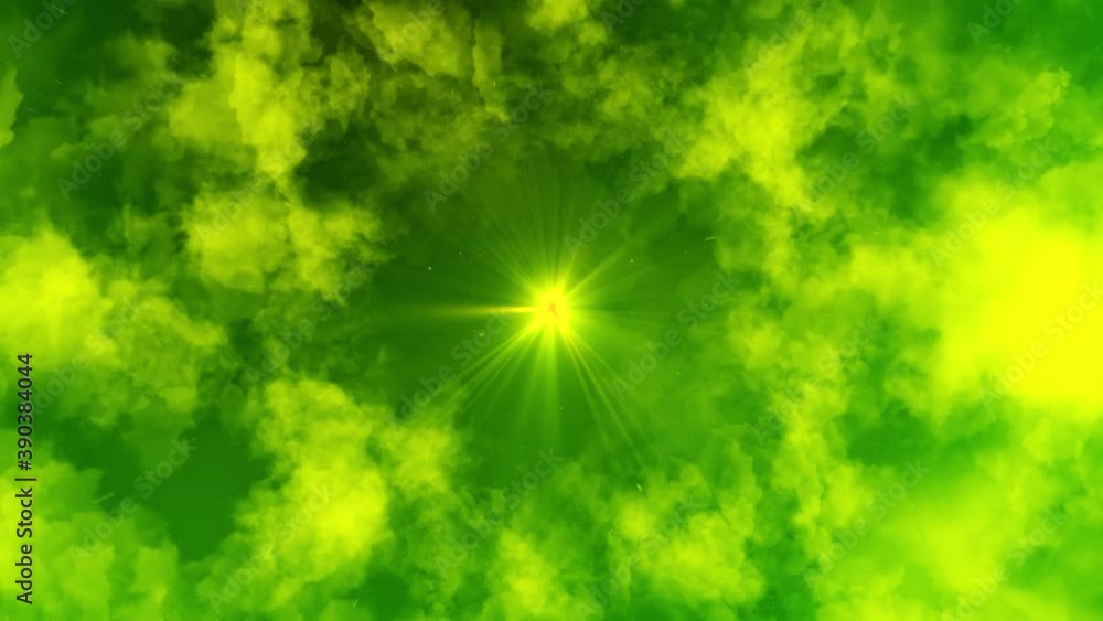 Abstract green cloud formations flowing in the sky, seamless loop ...