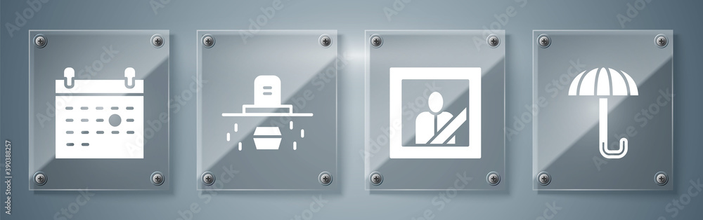 Set Umbrella, Mourning photo frame, Grave with coffin and Calendar ...