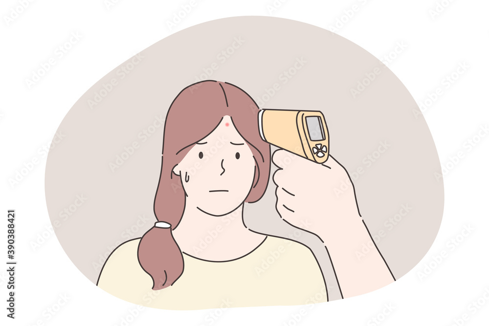 Temperature measurement, healthcare, medicine, coronavirus concept ...