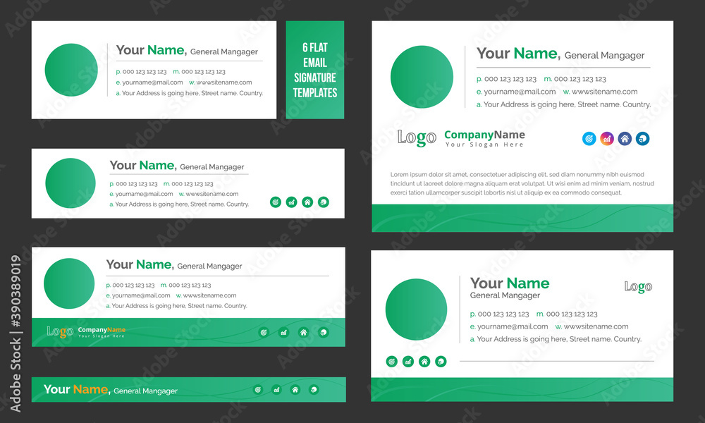 6 flat green email signature templates for all users. business email ...