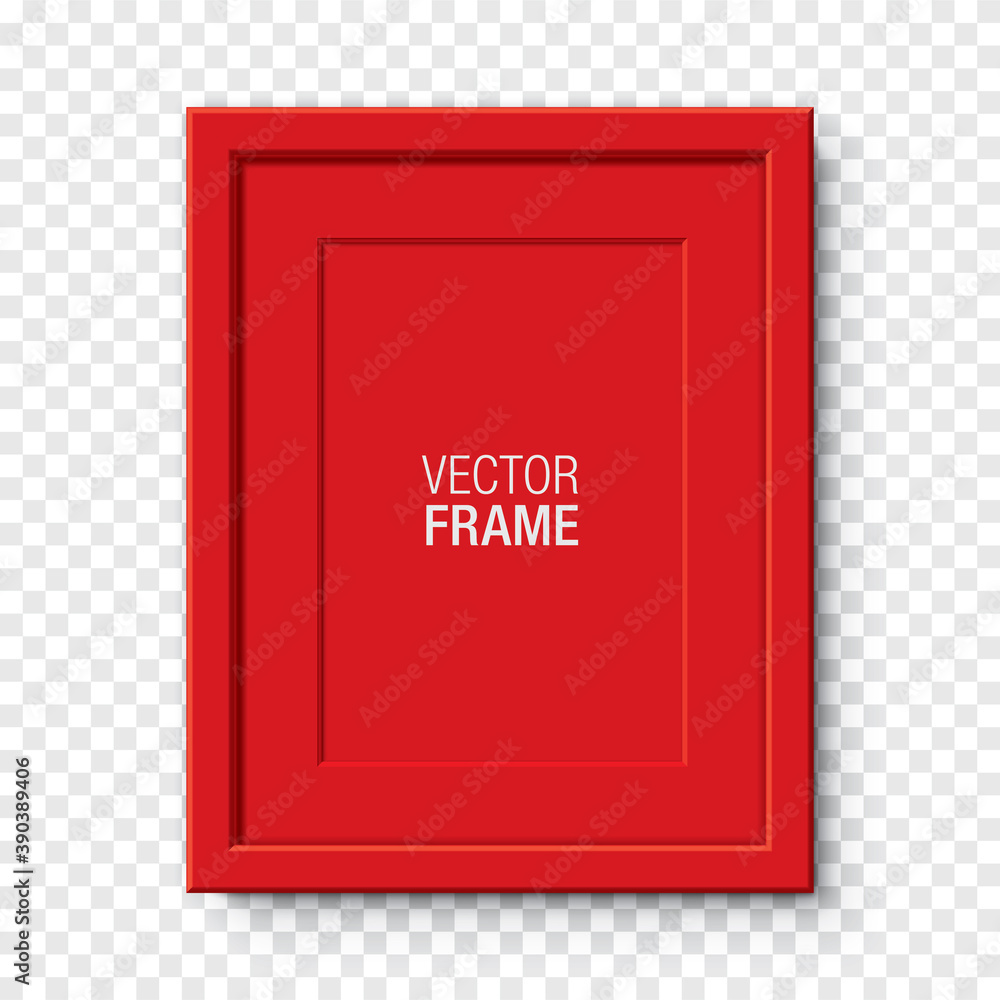 Red vertical frame with Passepartout hanging on a transparent ...