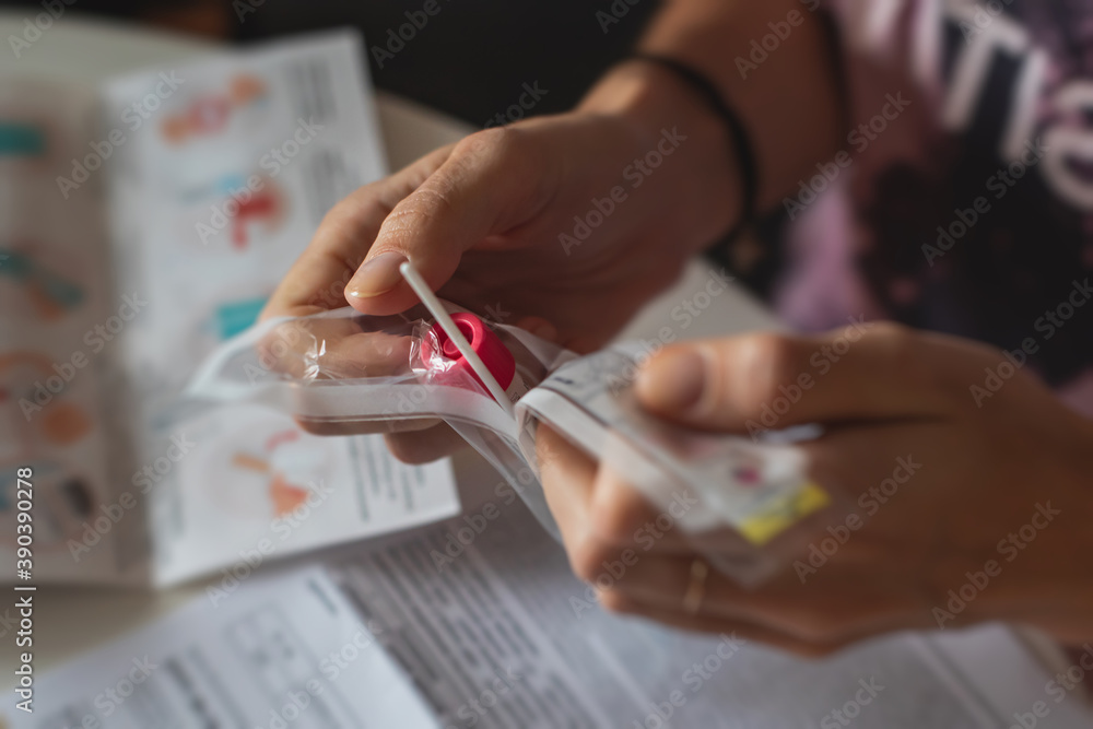 Process of coronavirus testing examination at home, COVID-19 swab ...