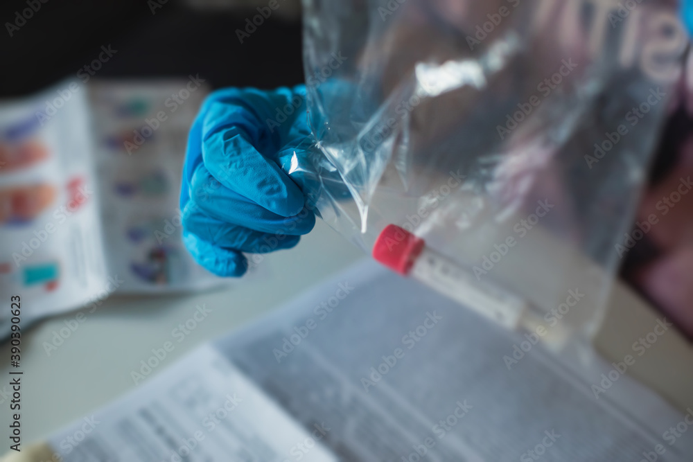 Process of coronavirus testing examination at home, COVID-19 swab ...