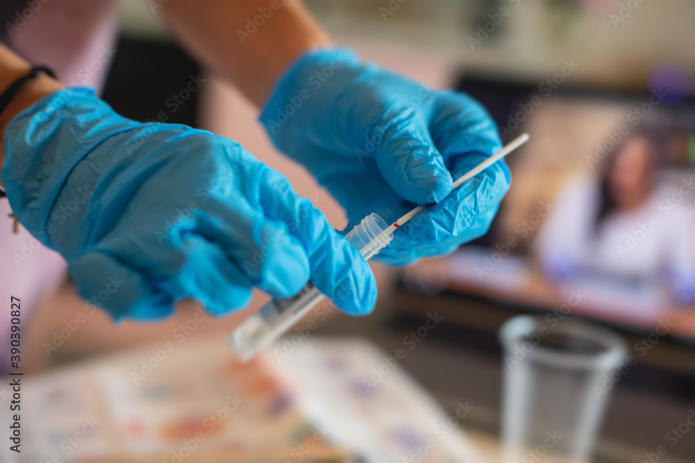 Process of coronavirus testing examination at home, COVID-19 swab ...