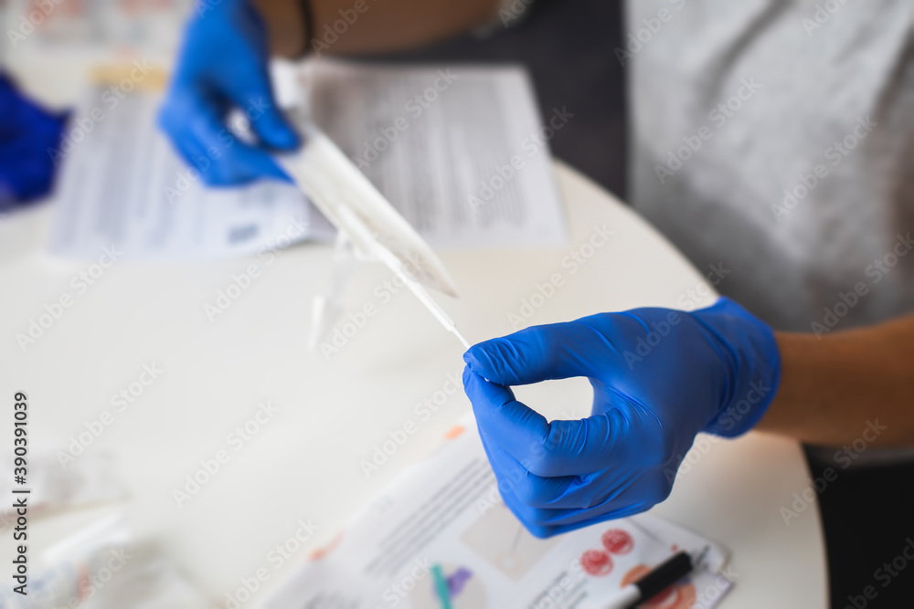 Process of coronavirus testing examination at home, COVID-19 swab ...