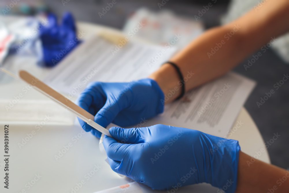 Process of coronavirus testing examination at home, COVID-19 swab ...