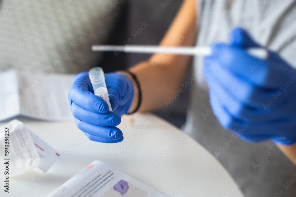 Process of coronavirus testing examination at home, COVID-19 swab ...