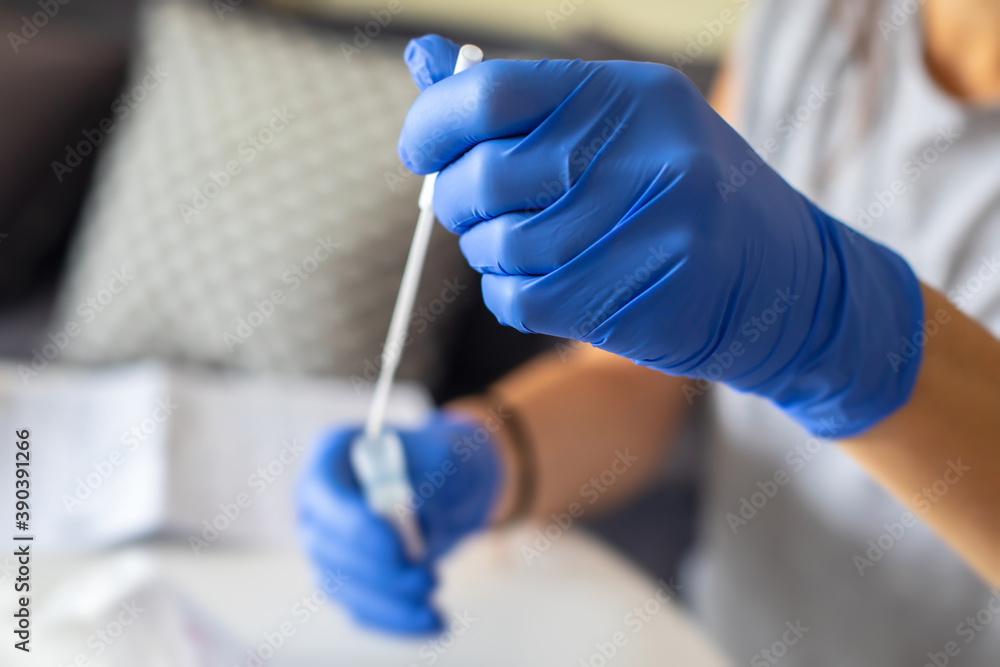 Process of coronavirus testing examination at home, COVID-19 swab ...