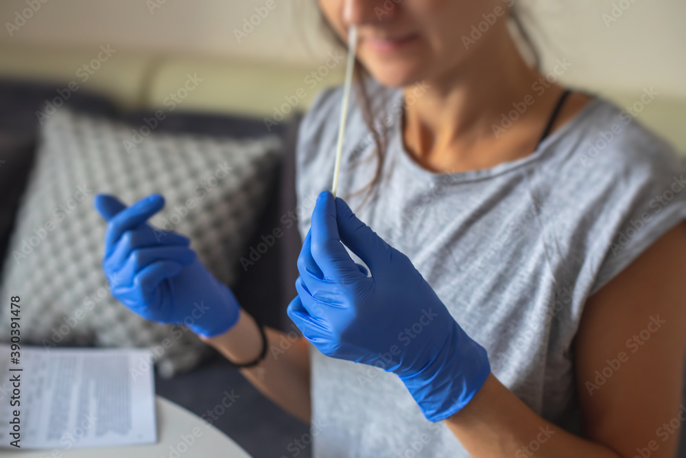 Process of coronavirus testing examination at home, COVID-19 swab ...