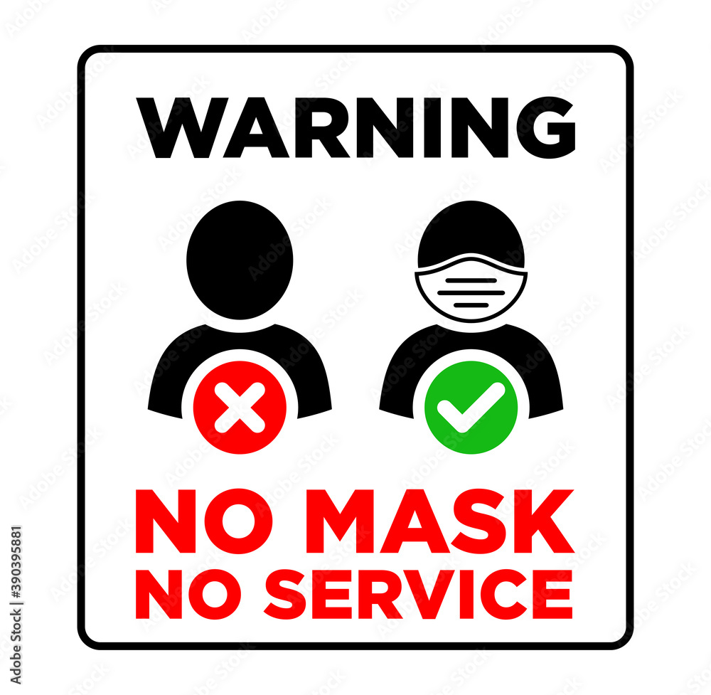 Doors sign Face mask required. Man in face mask icon. Warning signage ...