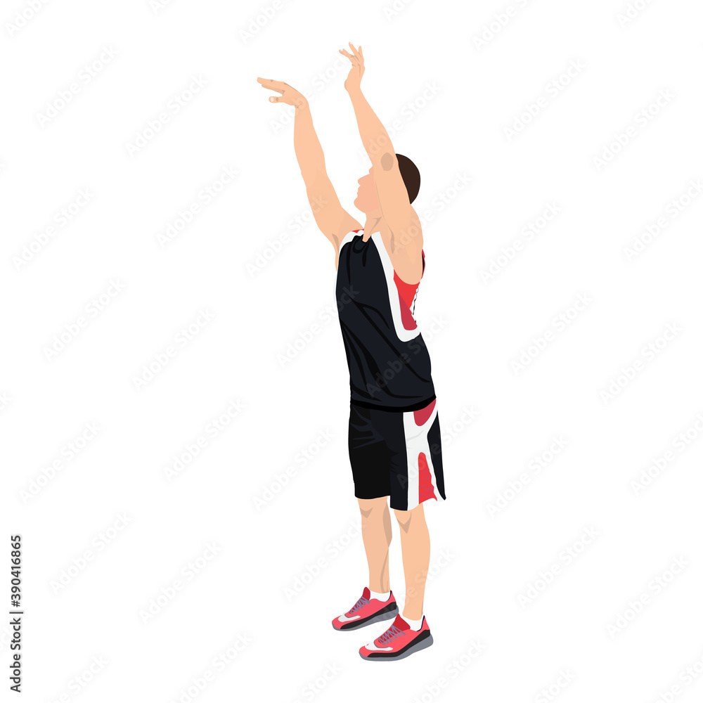 Professional basketball player shooting ball into the hoop, vector ...