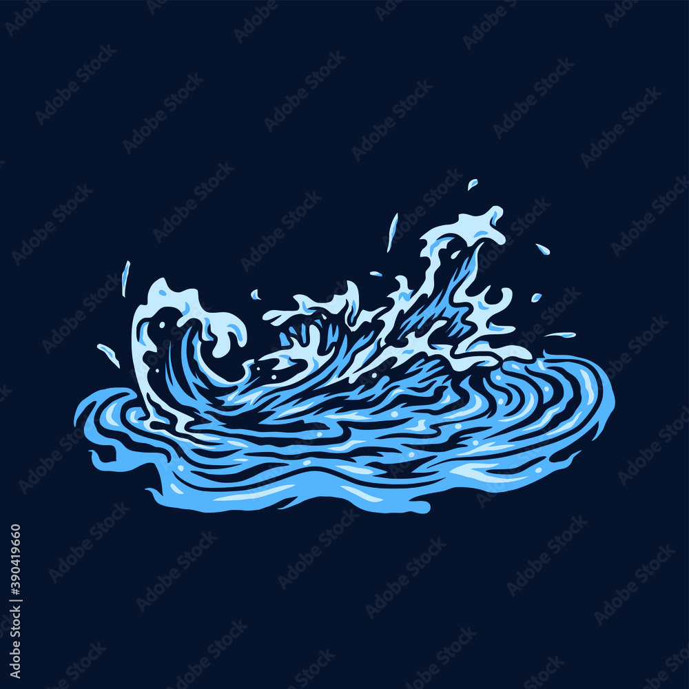 Vector illustration of water splash, hand drawn line style with digital ...