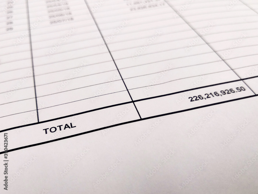 Selected focused on financial account report sheet with the figure is ...