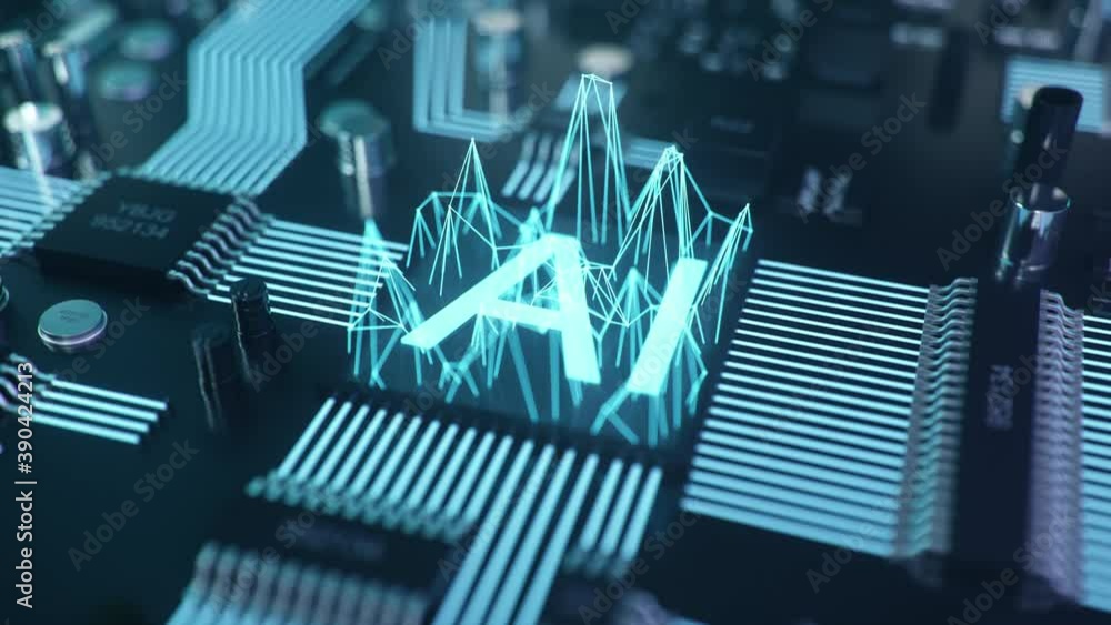 Abstract artificial intelligence on a printed circuit board. Technology ...