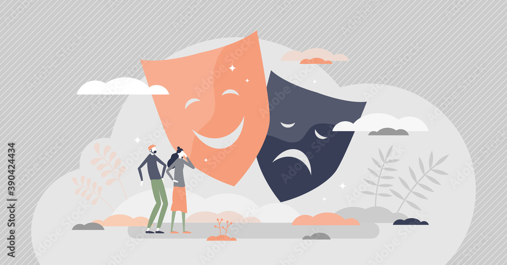 Human emotions as mood feelings facial expression masks tiny person ...