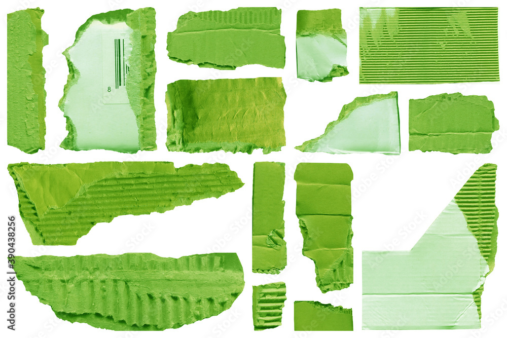 Close up of a green vintage torn sheet of carton. Cardboard paper ...