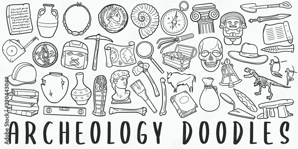 Archeology doodle icon set. Old Objects Vector illustration collection ...