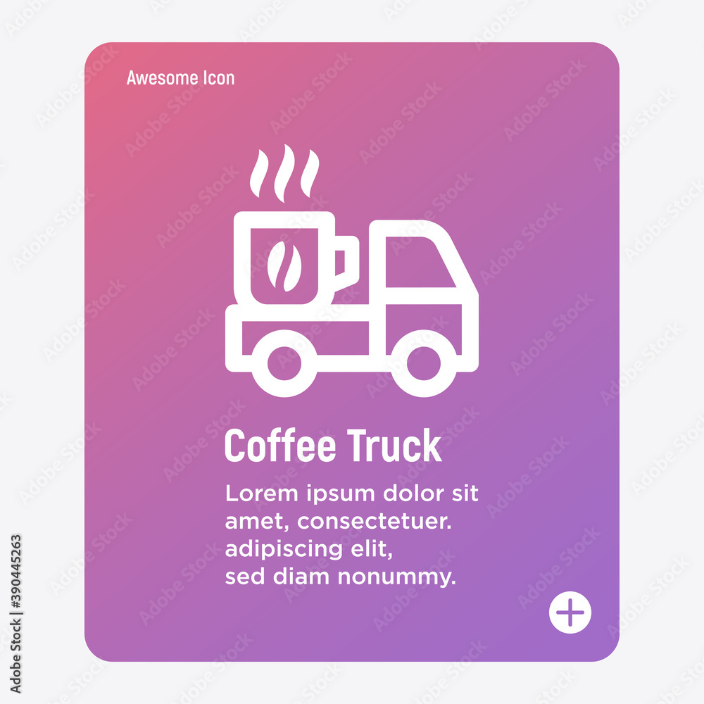 Four logos for street cafe contains coffee truck with thin line icons ...
