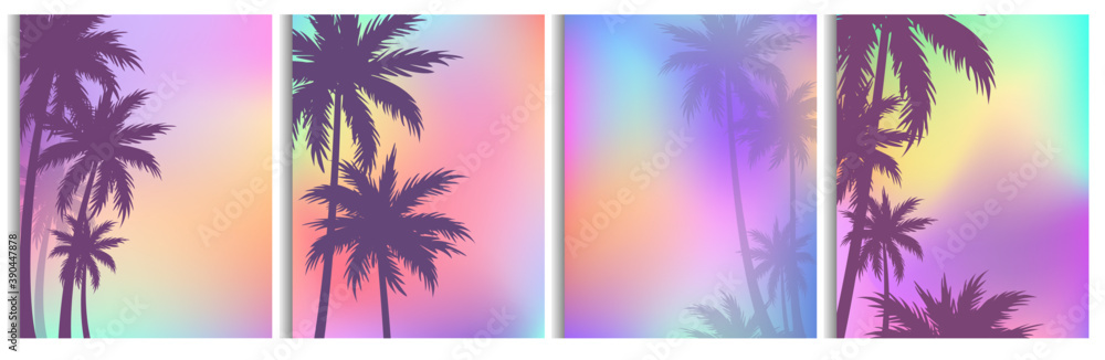 Vector illustration set of palm trees backgrounds, colorful palms ...