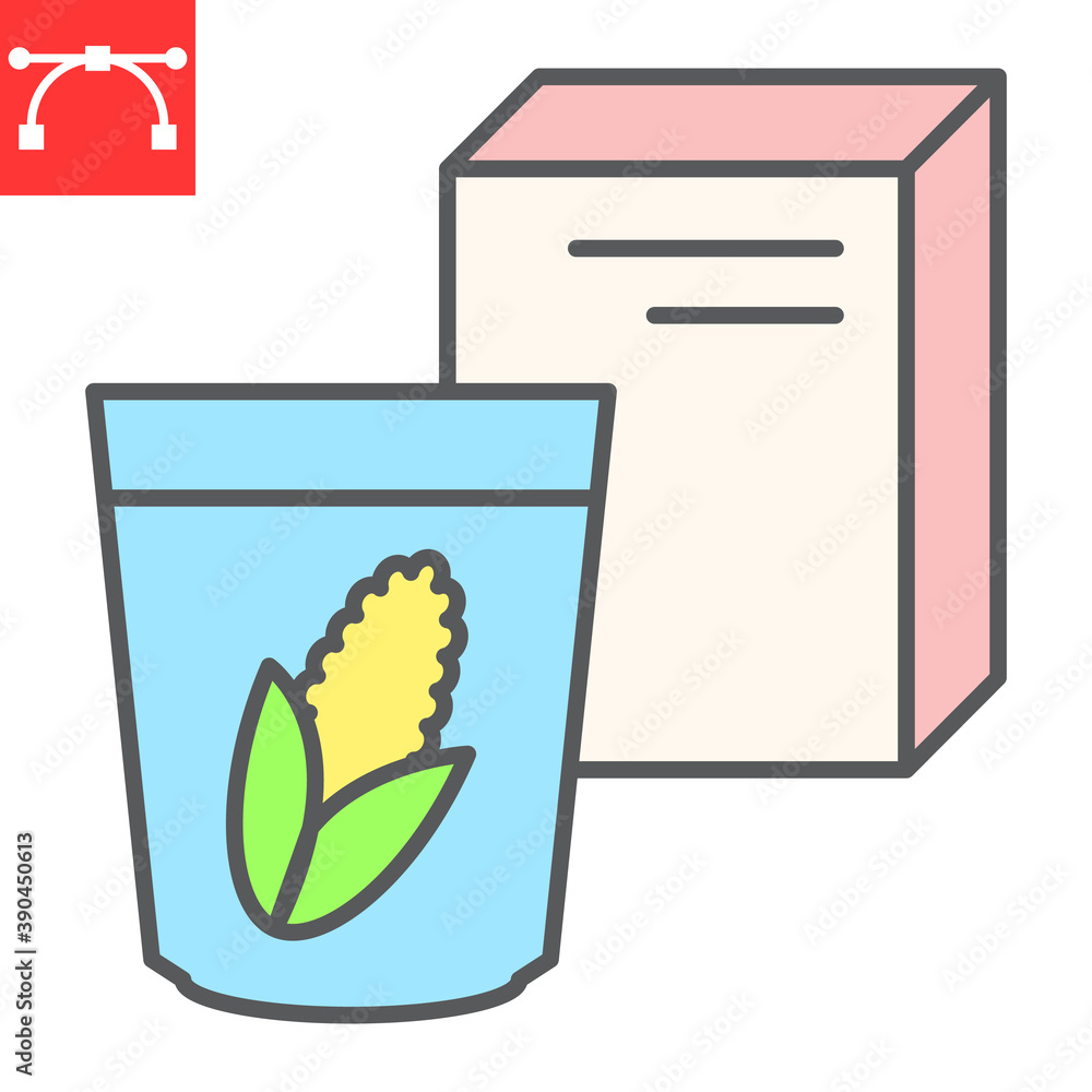Breakfast cereal color line icon, corn and cereals, cereal box sign ...