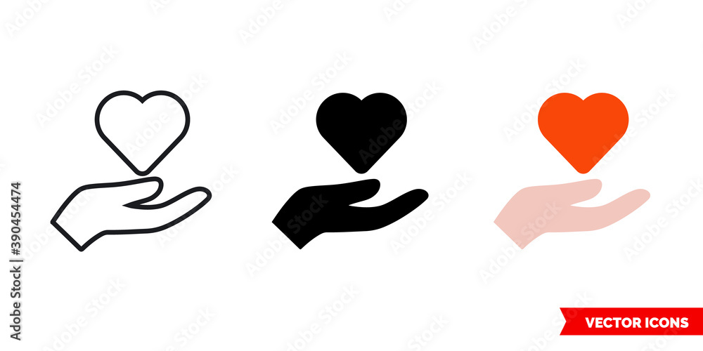Heart hand icon of 3 types color, black and white, outline. Isolated ...