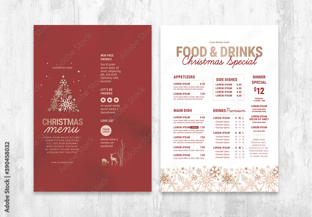 Red and Gold Christmas Menu Layout Stock Template | Adobe Stock