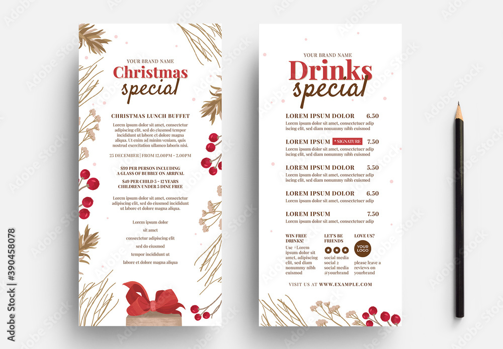 thin Christmas Menu Layout with Festive Decoration Stock Template ...