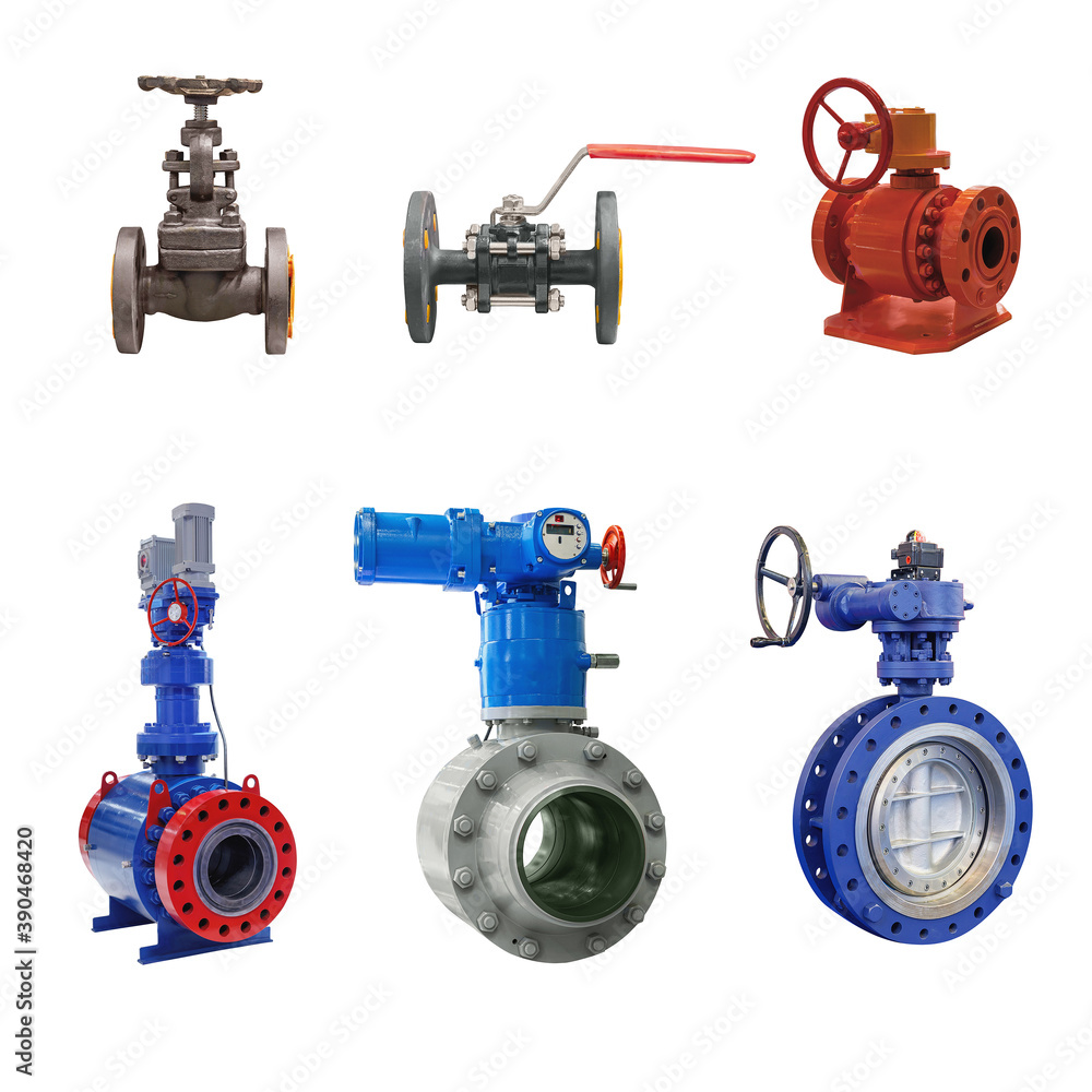 a group of modern shut-off valves of various designs for a gas pipeline ...