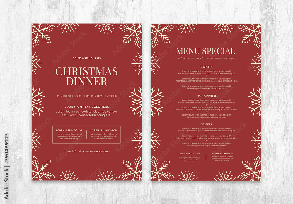 Christmas Menu Layout with Rustic Snowflake Illustrations Stock ...