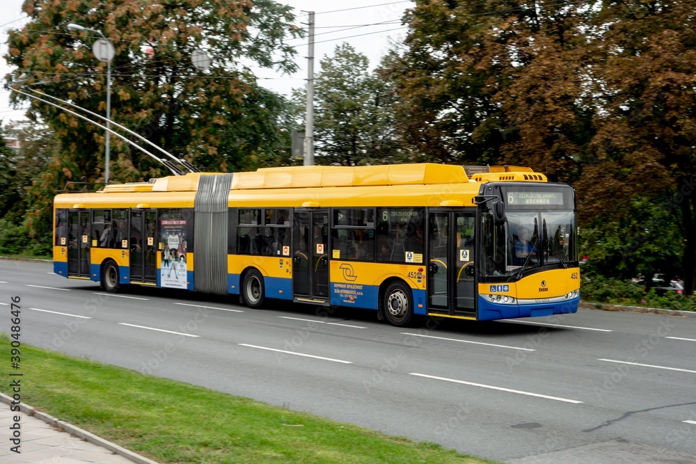 Skoda 27Tr trolleybus based on the Solaris bus of DSZO Zlin company ...