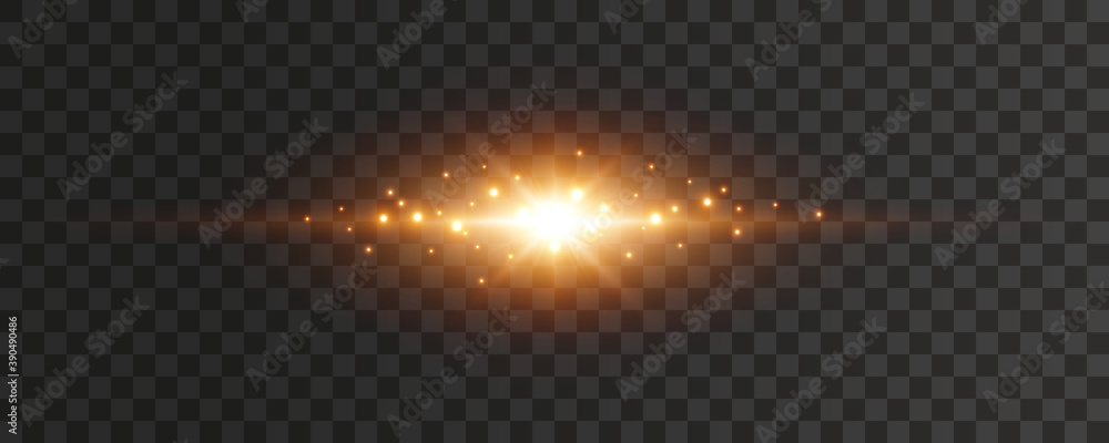 Flare light effect isolated on transparent background. Gold flash lense ...