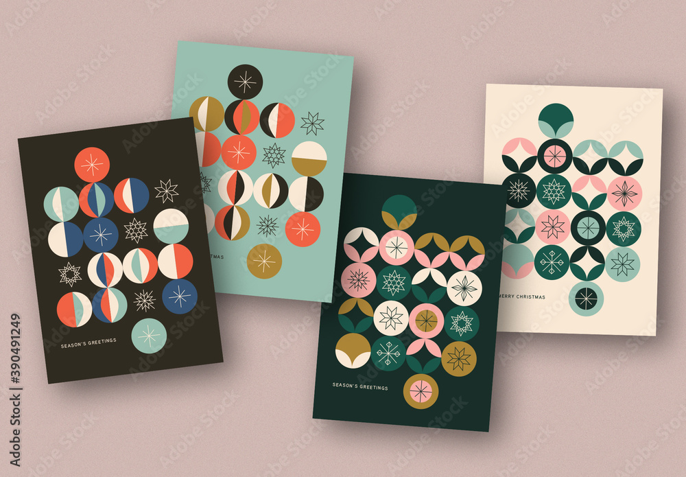 Holiday Card Layout Set with Geometric Elements Stock Template | Adobe ...