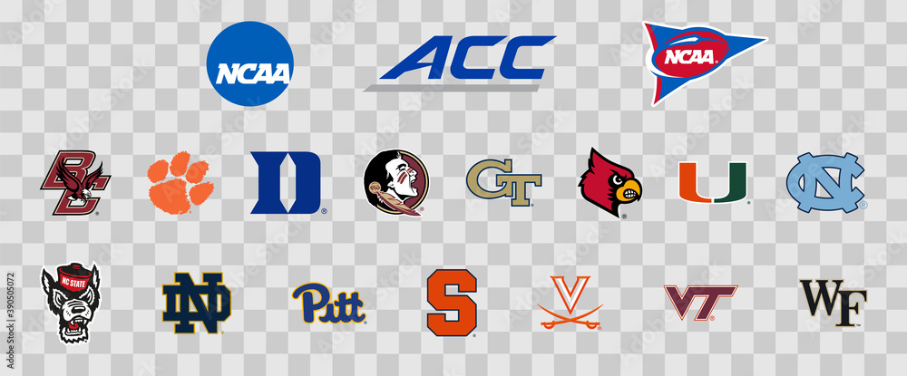 Logos of the ACC colleges of the NCAA. Scalable Vector image. Stock ...
