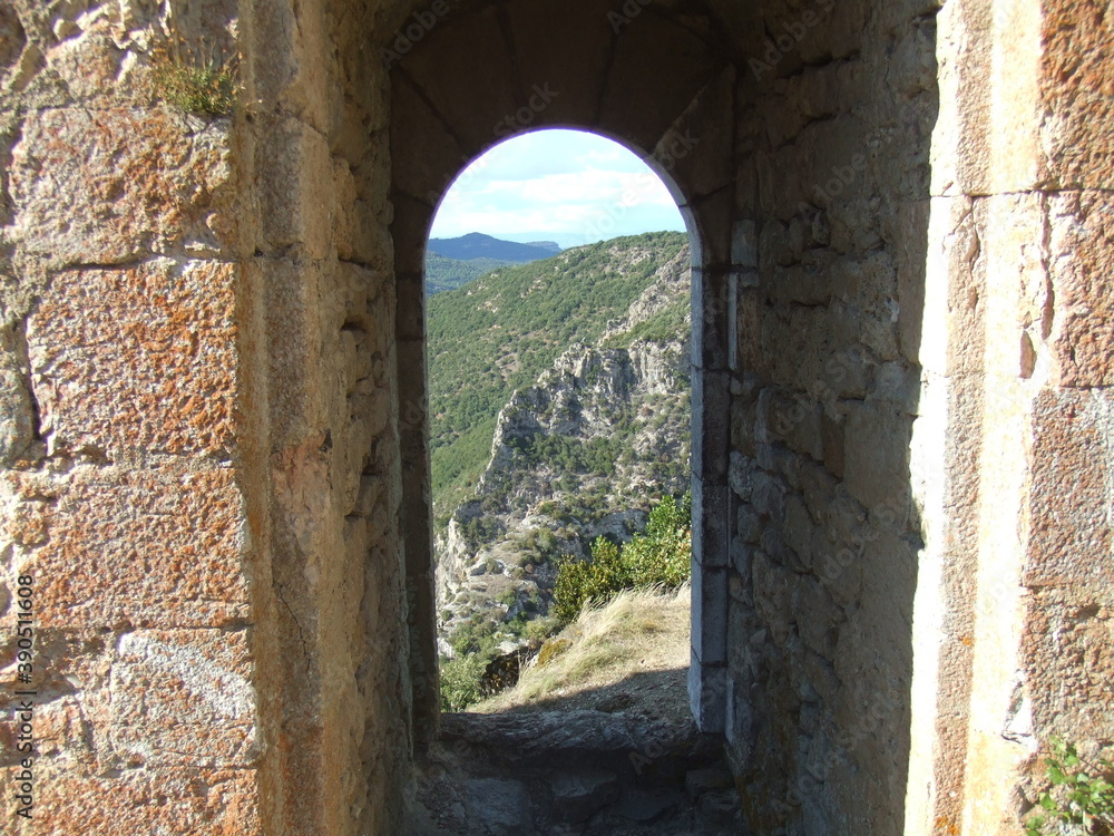 Chateau de Termes, view from the ancient ruins of Cathar castle in the ...