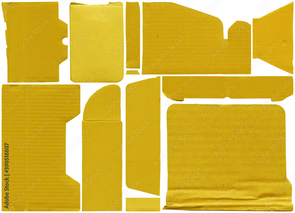 Close up of a yellow vintage torn sheet of carton. Cardboard paper ...