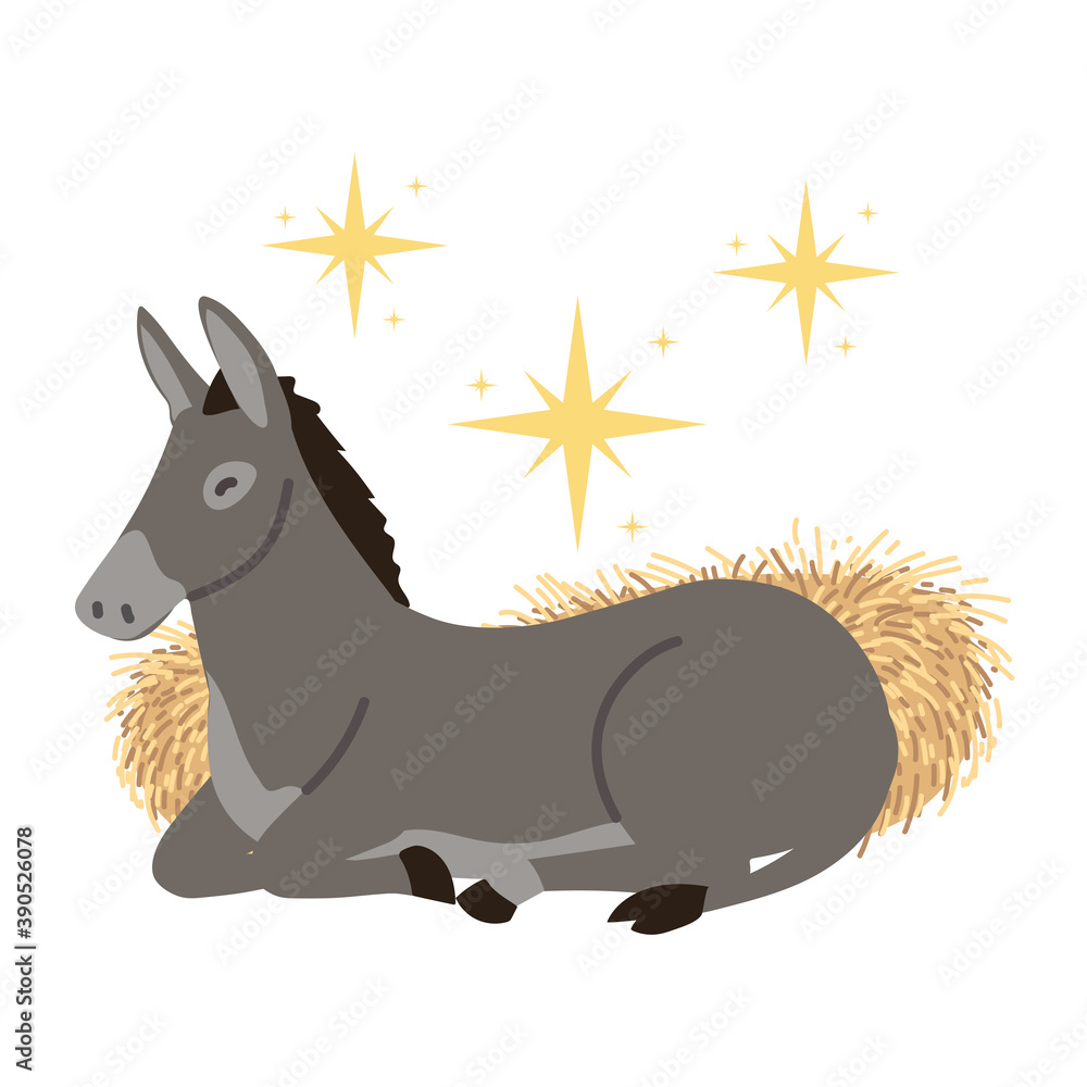 nativity, manger donkey animal cartoon Stock Vector | Adobe Stock