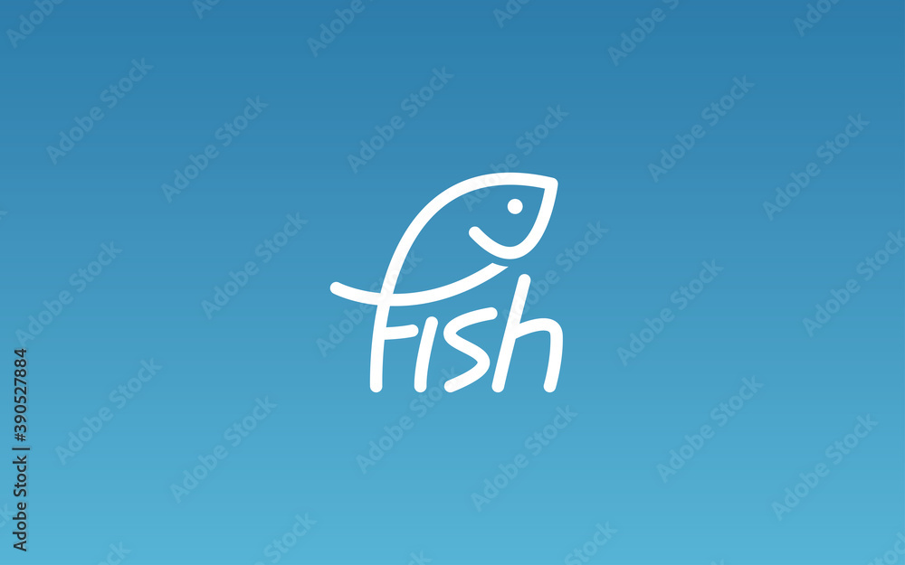 Word mark logo icon formed fish symbol in letter f in blue background ...