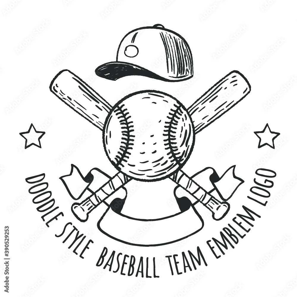 crossed baseball bats, team emblem logo elements, hand drawing vector ...