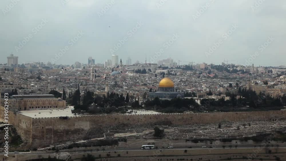 Panorama of the Temple Mount, including Al-Aqsa Mosque and Dome of the ...