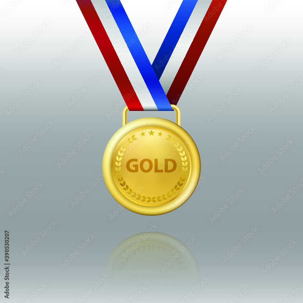 Realistic 3d Champion Gold medal with ribbon vector illustration Stock ...