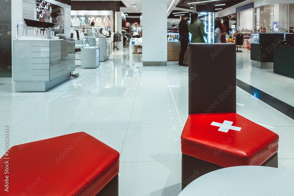 Alternative seating mark for social distance rules in the mall distance ...
