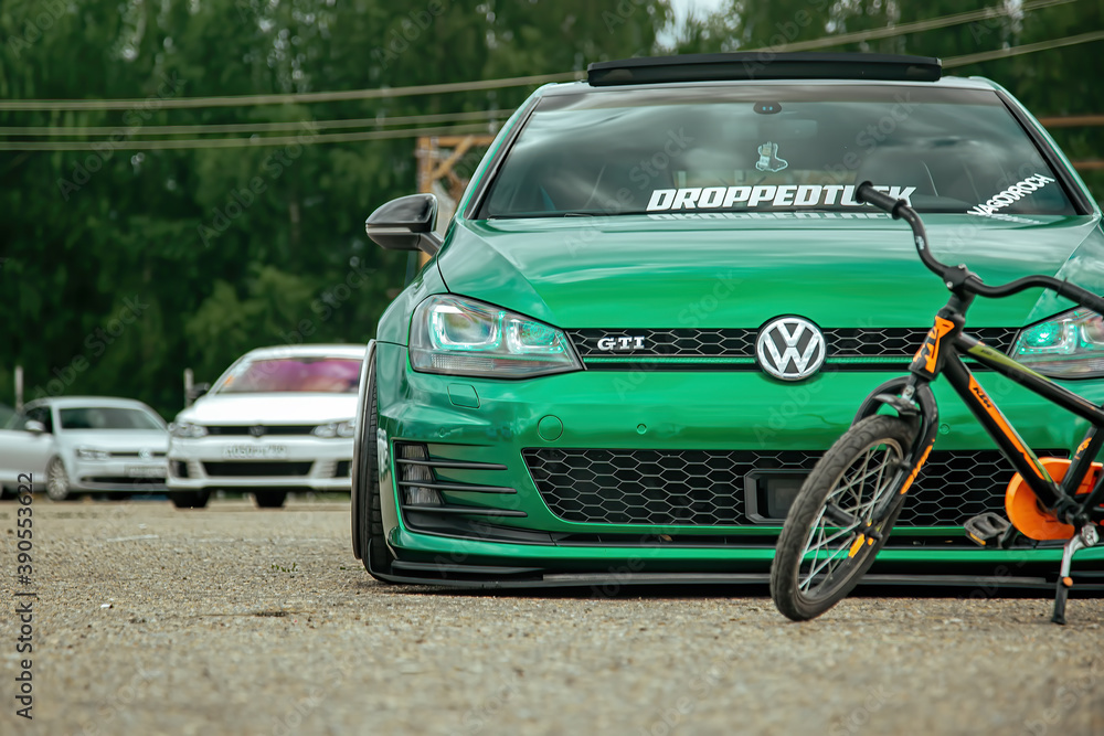 Moscow, Russia - July 06, 2019: Tuned Golf 7 tightened into a green ...