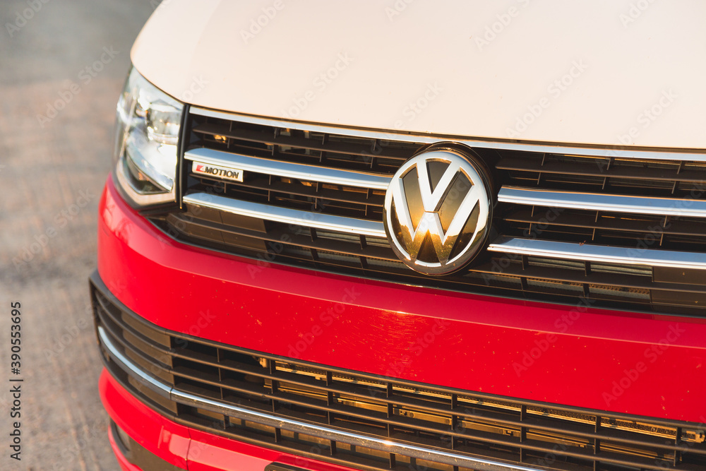 St. Petersburg, Russia - July 22, 2019: Red and white colored modern ...