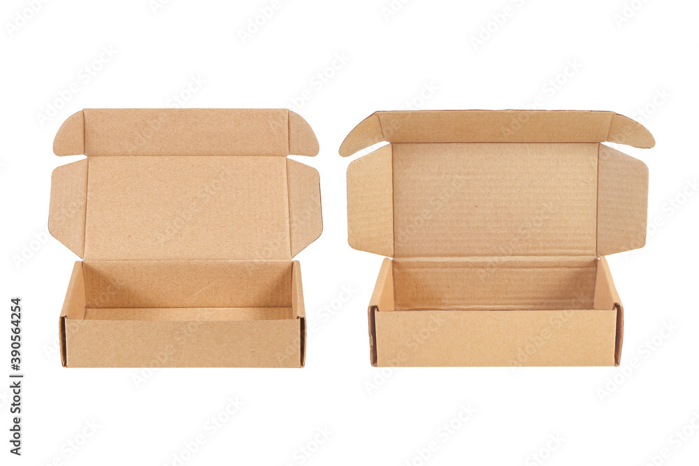 Cardboard box with flip open lid open isolated on white with clipping ...
