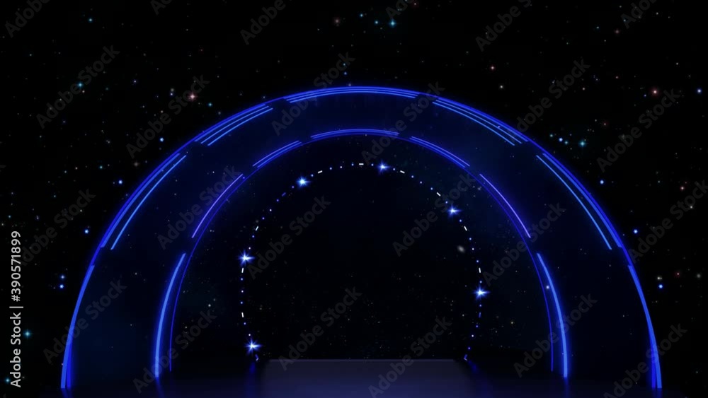Abstract blue neon stage background, semicircular lines background ...