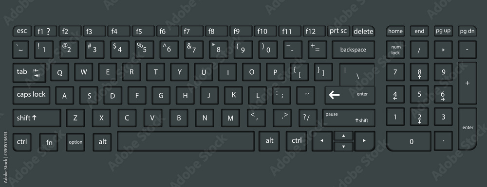 Computer Black keyboard isolated on blakc background. Vector illustration.Suitable for basic ...